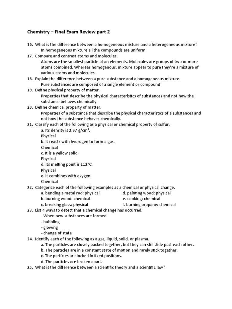 Chemistry - Final Exam Review Part 2 | PDF | Atoms | Chemistry