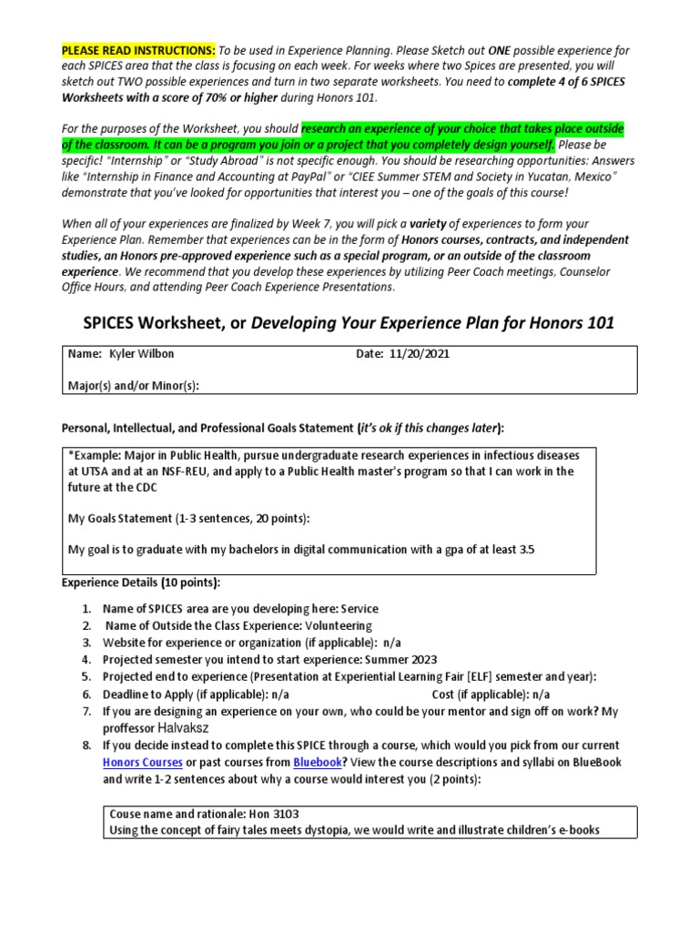 SPICES Worksheet 2021 Write in Your Last Name - First Name and SPICE ...