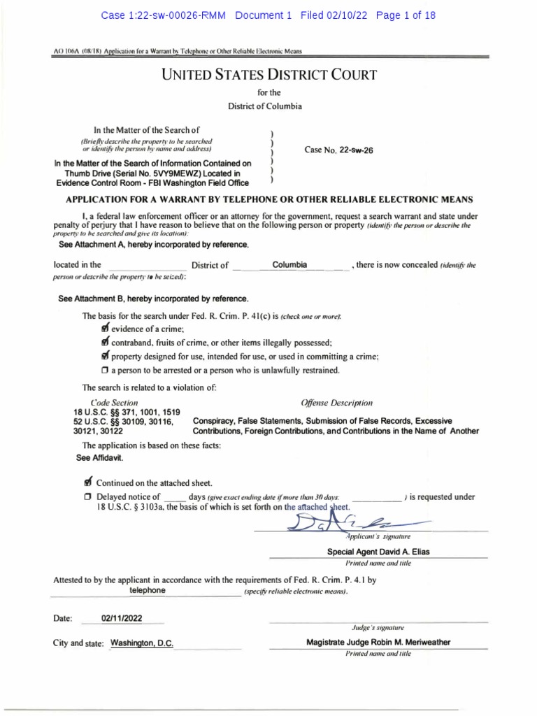 United States District Court: Application For A Warrant by Telephone or ...