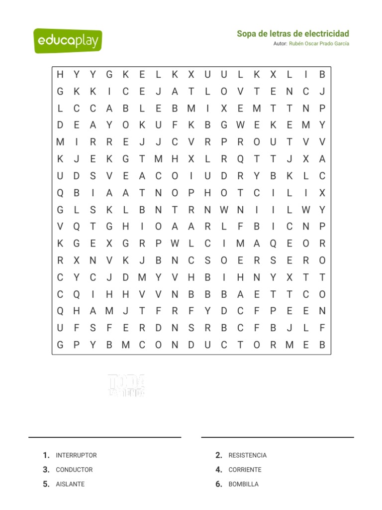 Imprimir Sopa de Letras - Sopa de Letras de Electricidad (1 Eso ...