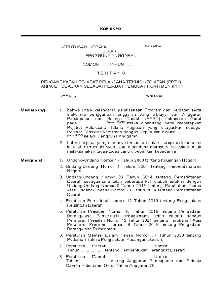Format SK PPTK - Tanpa Tugas PPK | PDF Format SK PPTK - Tanpa Tugas PPK | PDF