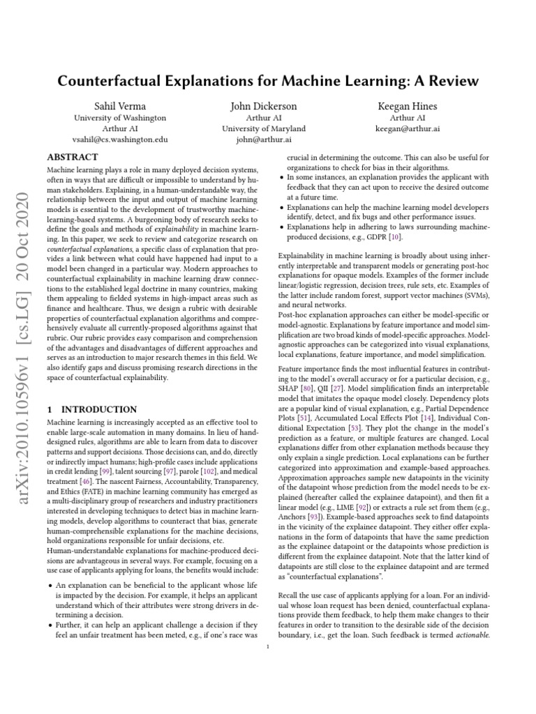 Counterfactual Explanations For Machine Learning A Review | PDF | Machine Learning ...