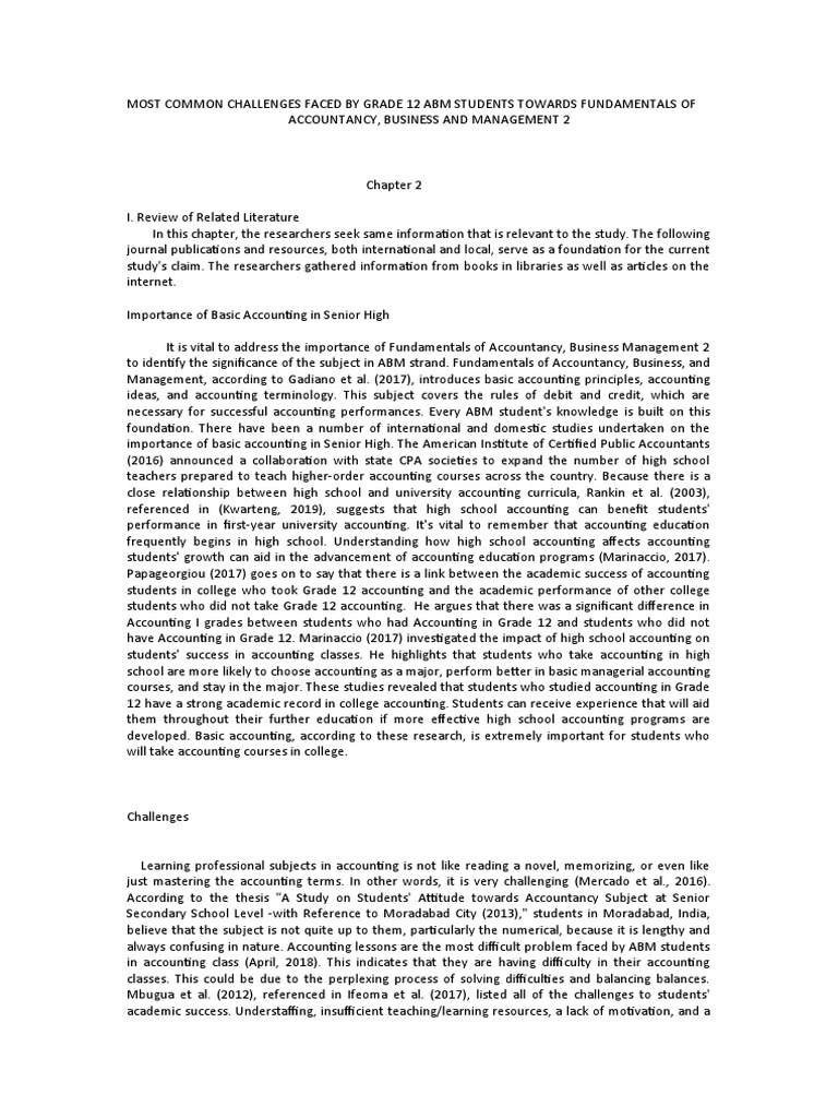 Most Common Challenges Faced by Grade 12 Abm Stude | PDF | Learning ...