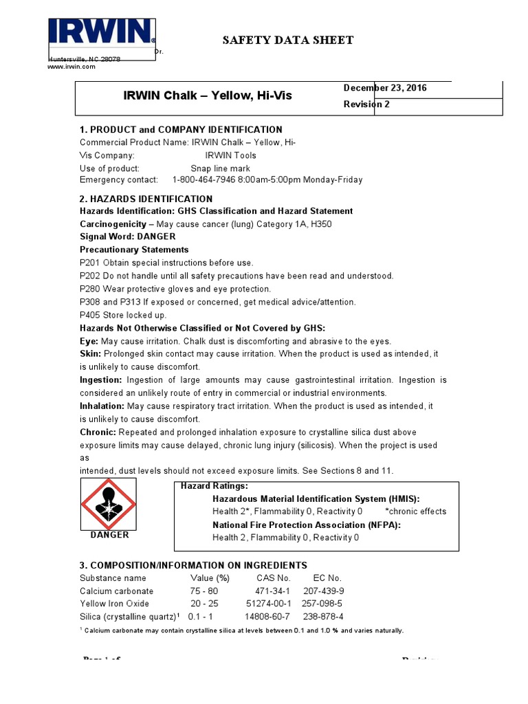 IRWIN Chalk Safety Data Sheet | PDF | Dangerous Goods | Superfund
