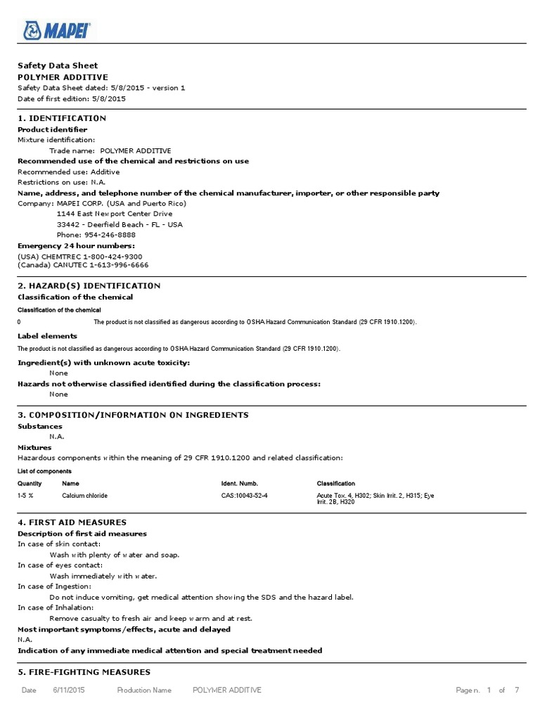 Polymer Additive Safety Data Sheet | PDF | Dangerous Goods | Sodium
