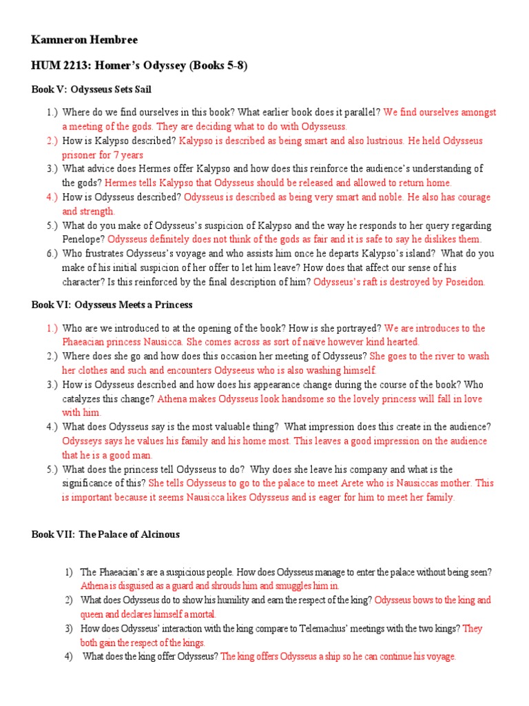 Odyssey Book 5-8 | PDF | Odysseus | Odyssey
