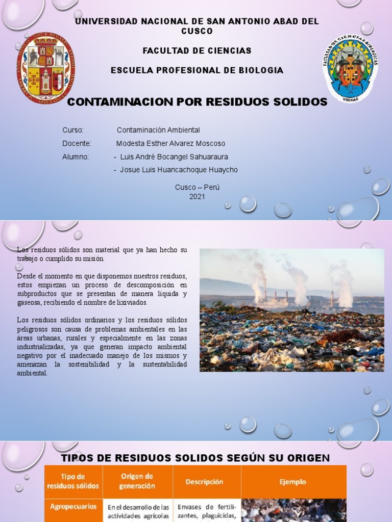 Cont Por Residuos Solidos | PDF | Residuos | Vertedero