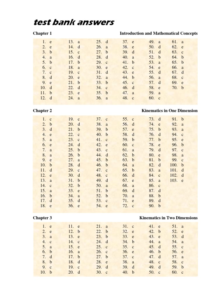 Physics Test Bank Answers Summary | PDF | Euclidean Vector | Triangle