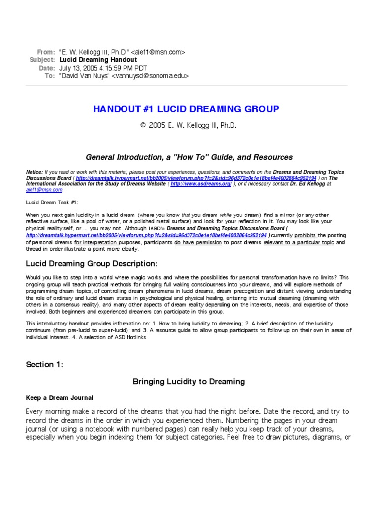 Lucid Dreaming Handout | PDF | Lucid Dream | Dream
