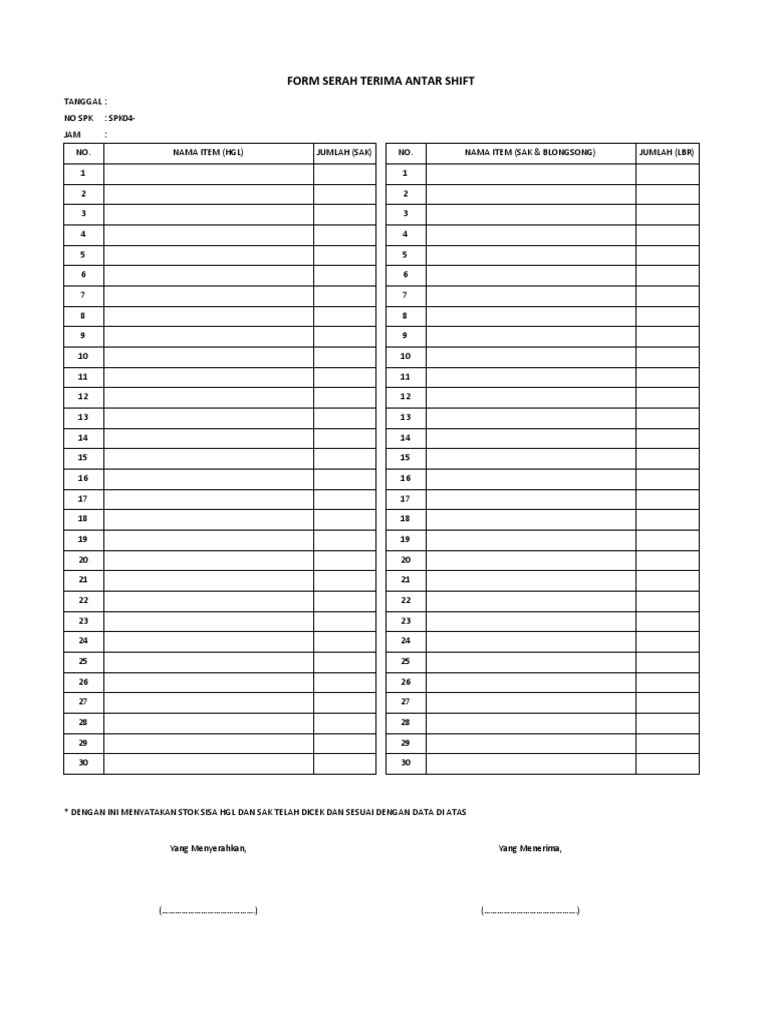 Form Serah Terima Antar Shift | PDF