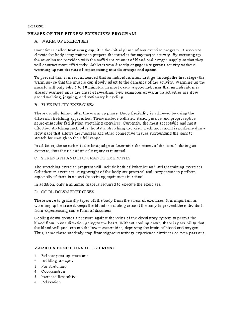 Phases of The Fitness Exercises Program: Exercise | PDF | Flexibility ...