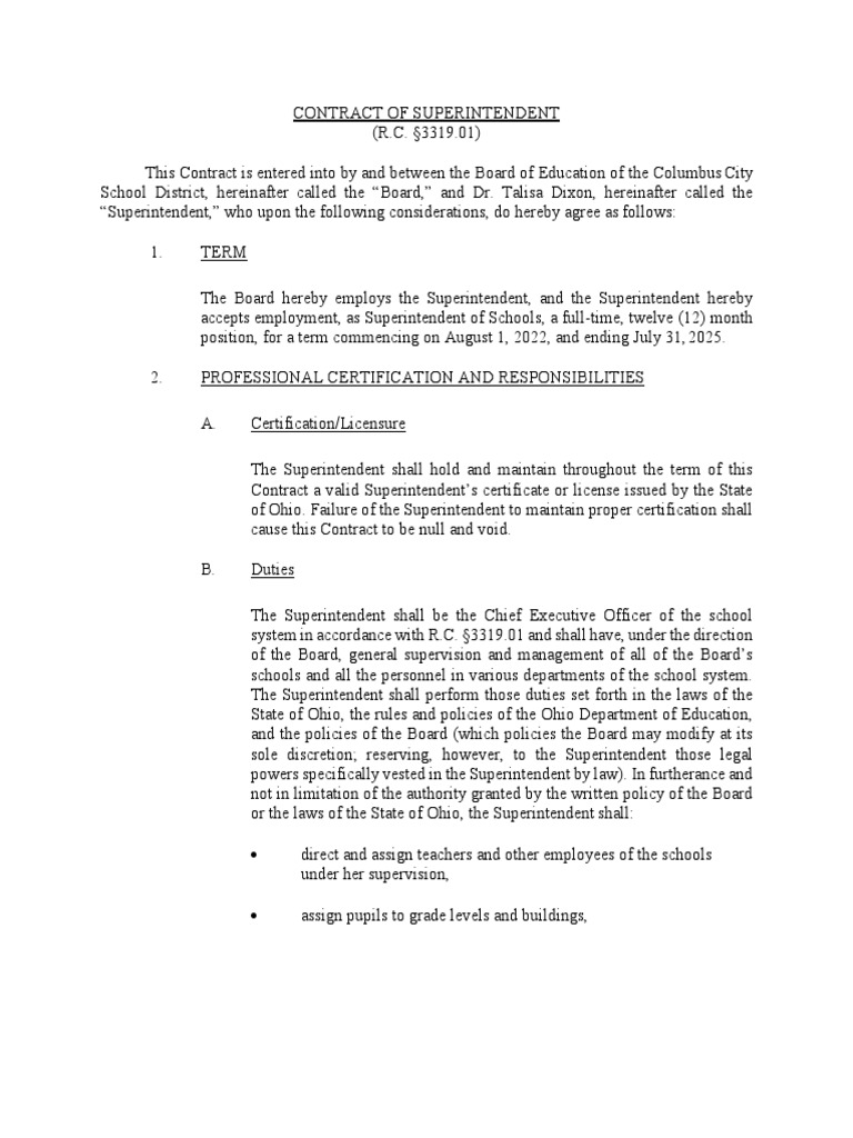 Columbus City Schools Superintendent/CEO Contract | PDF | Per Diem ...