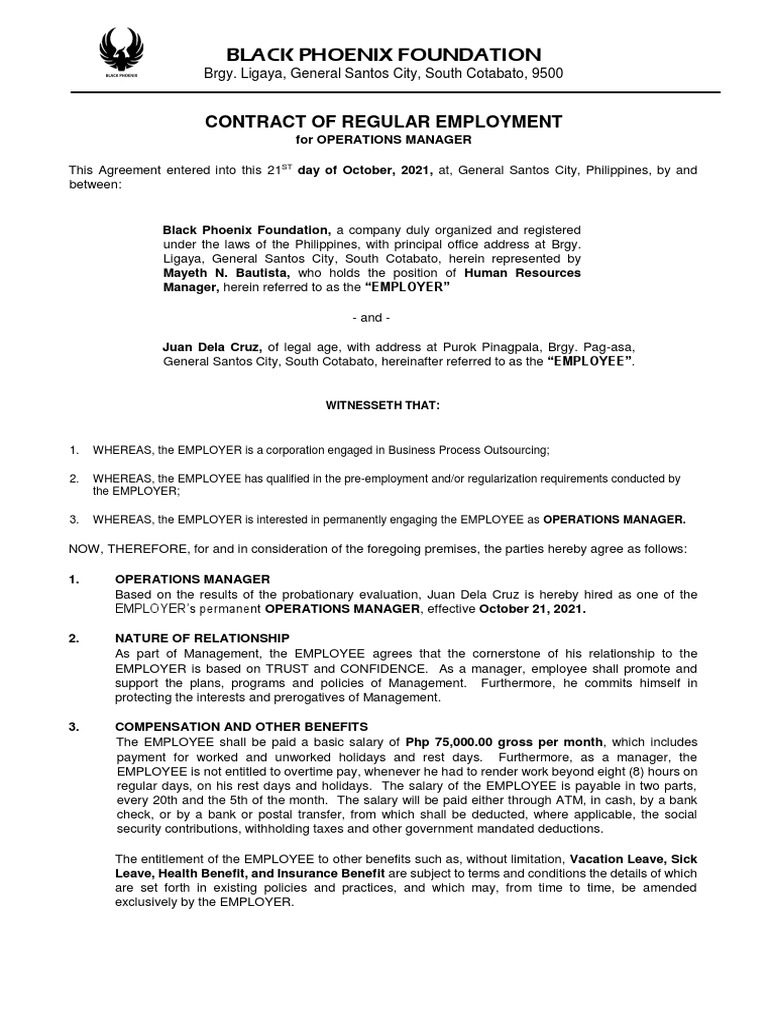 Contract Of Employment Pdf Employment Overtime