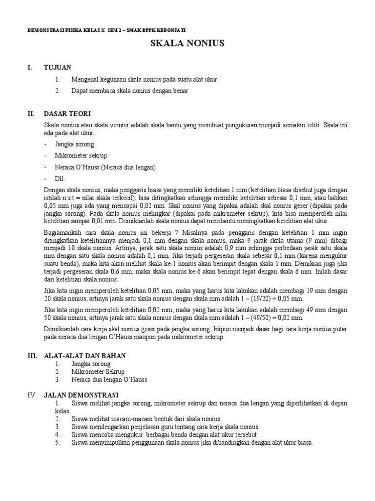 LKS Demonstrasi Fisika X - Skala Nonius | PDF