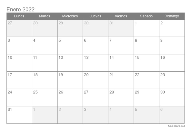 Calendario de enero 2022 | PDF