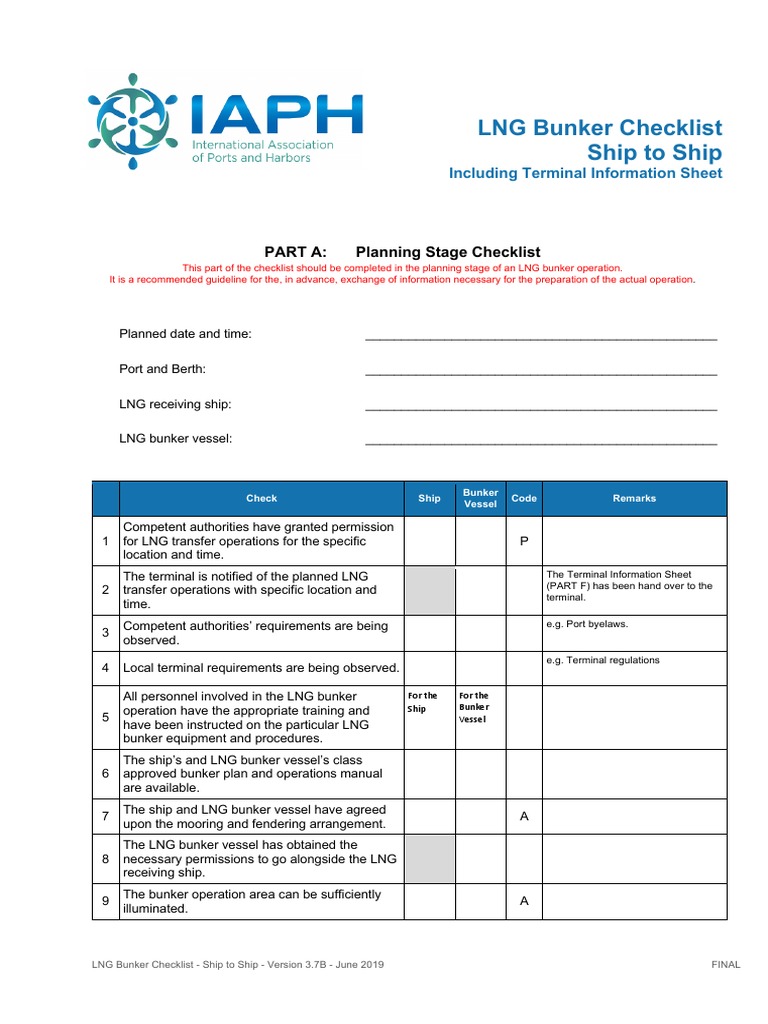 LNG Bunkering Checklist: Ship to Ship | PDF | Liquefied Natural Gas ...