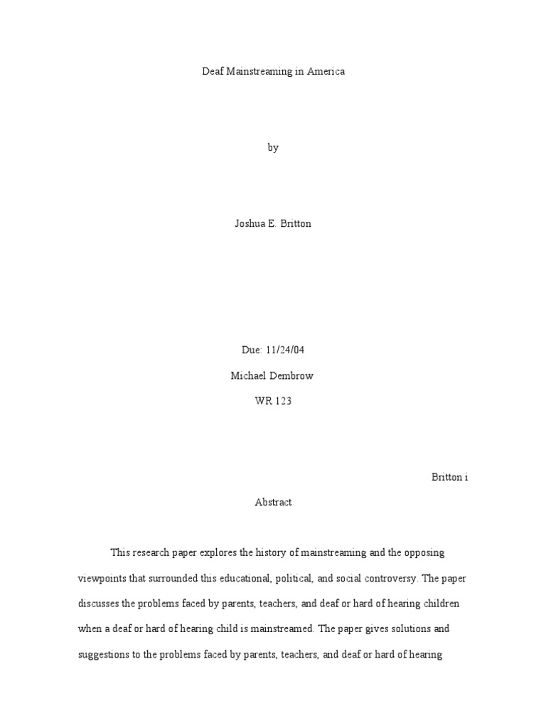 Deaf Mainstreaming in America | PDF | Hearing Loss | Inclusion (Education)