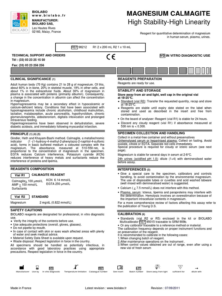 High Stability-High Linearity: Magnesium Calmagite | PDF | Magnesium ...