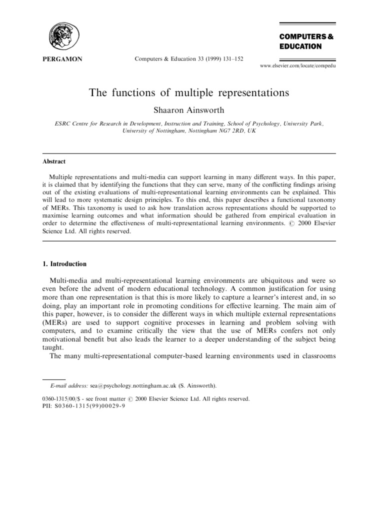 The Functions of Multiple Representations: Shaaron Ainsworth | PDF ...