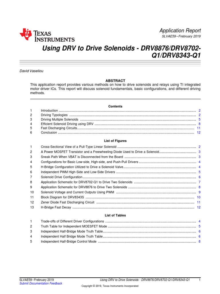 Using DRV To Drive Solenoids - DRV8876/DRV8702-Q1/DRV8343-Q1 | PDF ...