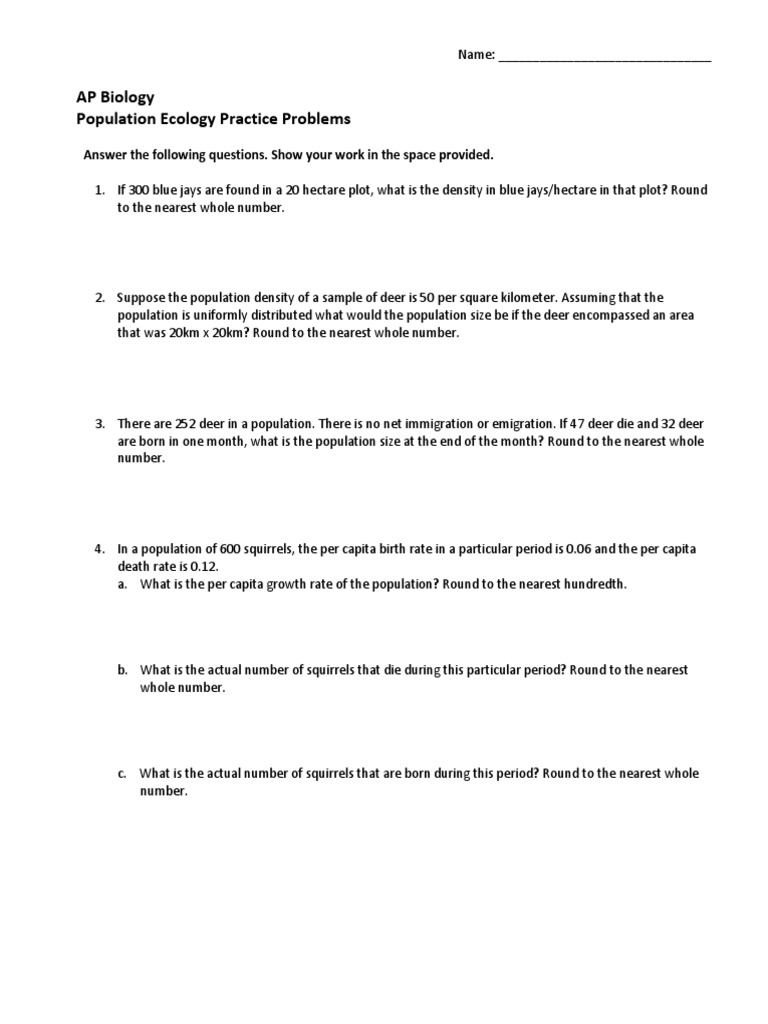 AP Biology Population Ecology Practice Problems | PDF | Population ...