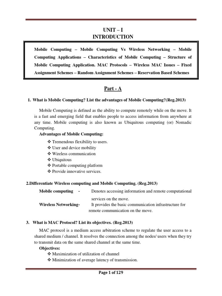 Unit - I: IT6601 - Mobile Computing | PDF | Channel Access Method ... Unit - I: IT6601 - Mobile Computing | PDF | Channel Access Method ...