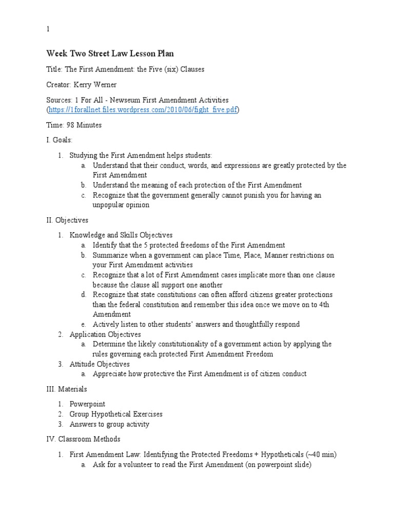 Week Two Street Law Lesson Plan | PDF | First Amendment To The United ...