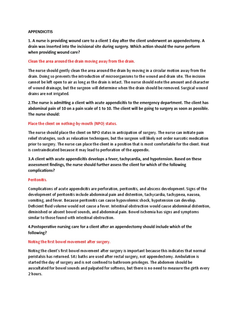 APPENDICITIS Practice Quiz | PDF | Surgery | Clinical Medicine