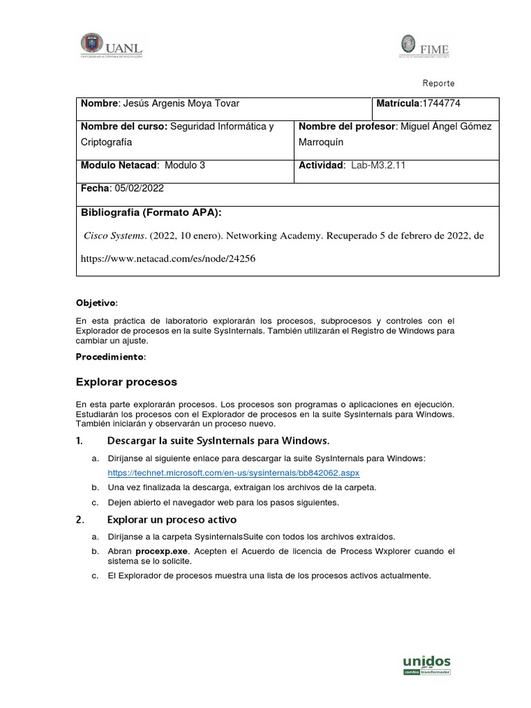 3.2.11 Lab - Exploring Processes Threads Handles and Windows Registry | PDF | Registro de ...