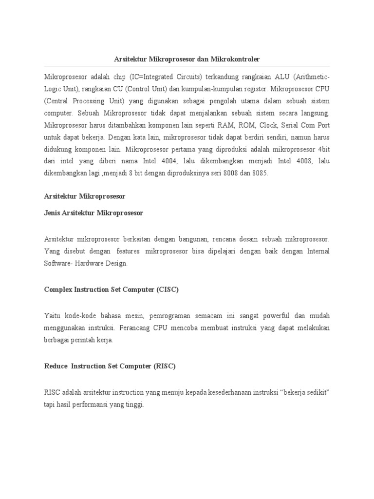 Arsitektur Mikroprosesor Dan Mikrokontroler | PDF Arsitektur Mikroprosesor Dan Mikrokontroler | PDF