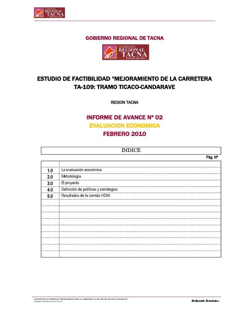 Evaluación Económica - Factibilidad - Carretera Tacna - Tara | PDF | La carretera | Tasa interna ...