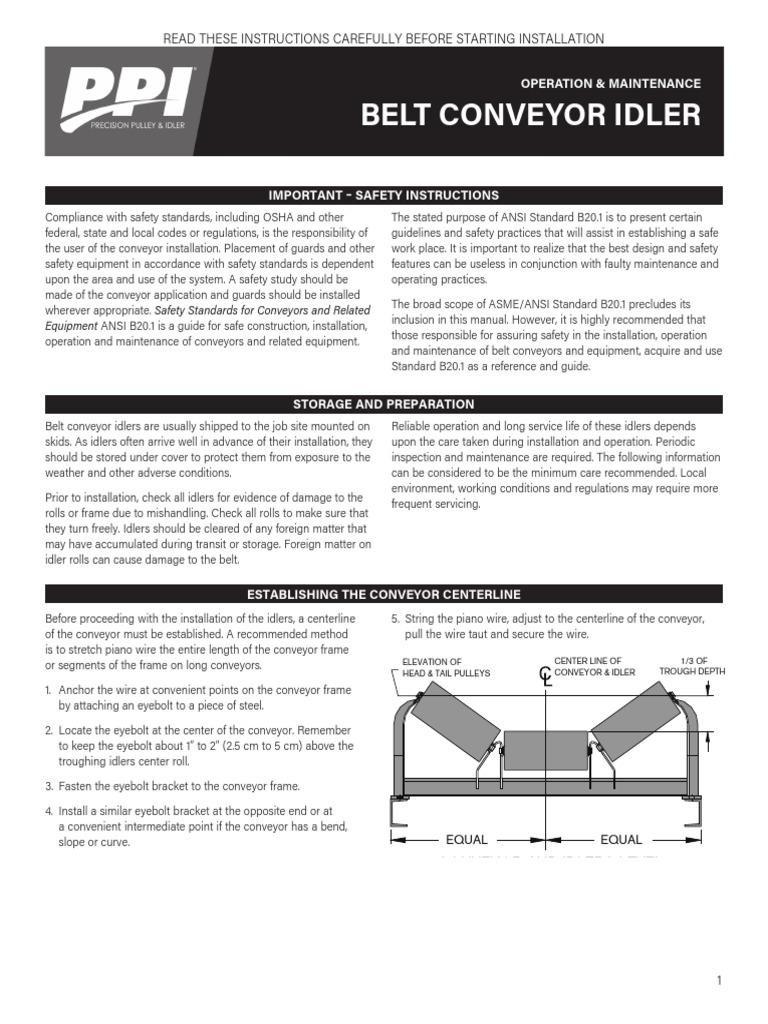 Belt Conveyor Idler: Read These Instructions Carefully Before Starting Installation | PDF | Belt ...