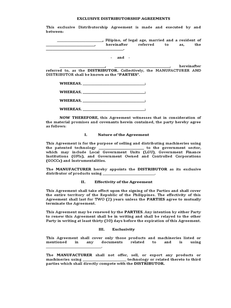 (Simple) DISTRIBUTORSHIP AGREEMENT SAMPLE | PDF | Damages | Business Law