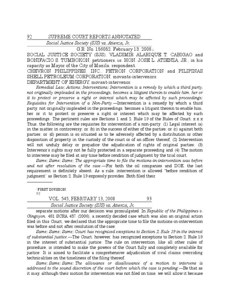 Social Justice Society (SJS) vs. Atienza, JR.: 92 Supreme Court Reports ...