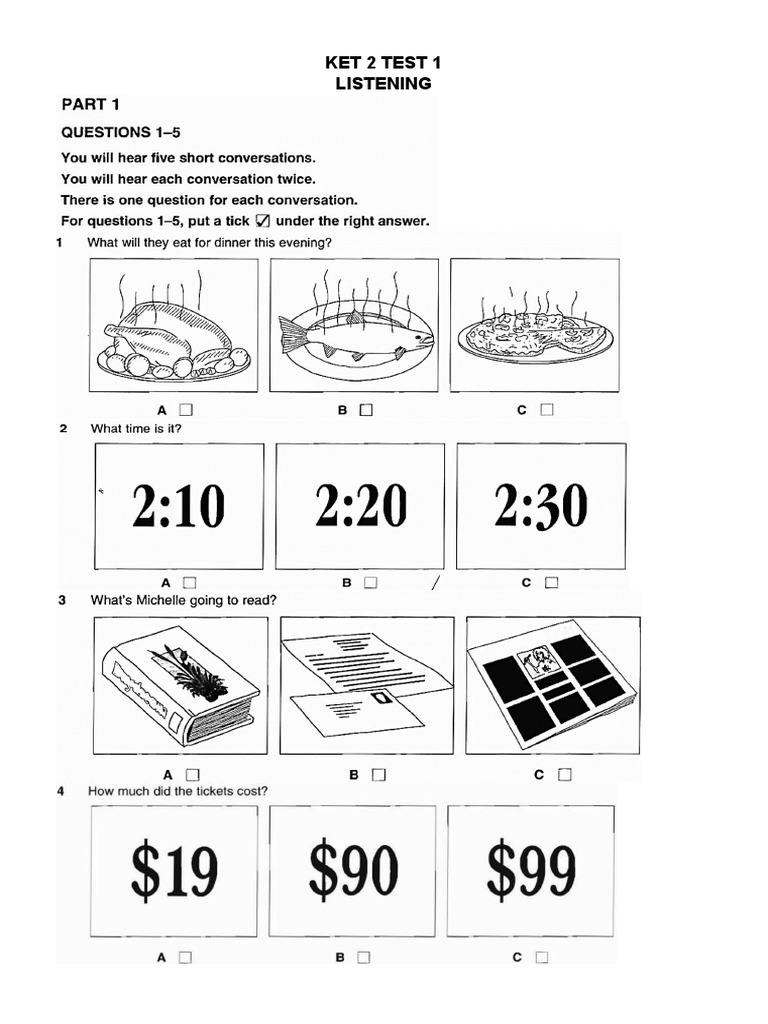Ket 2 Test 1 Listening | PDF
