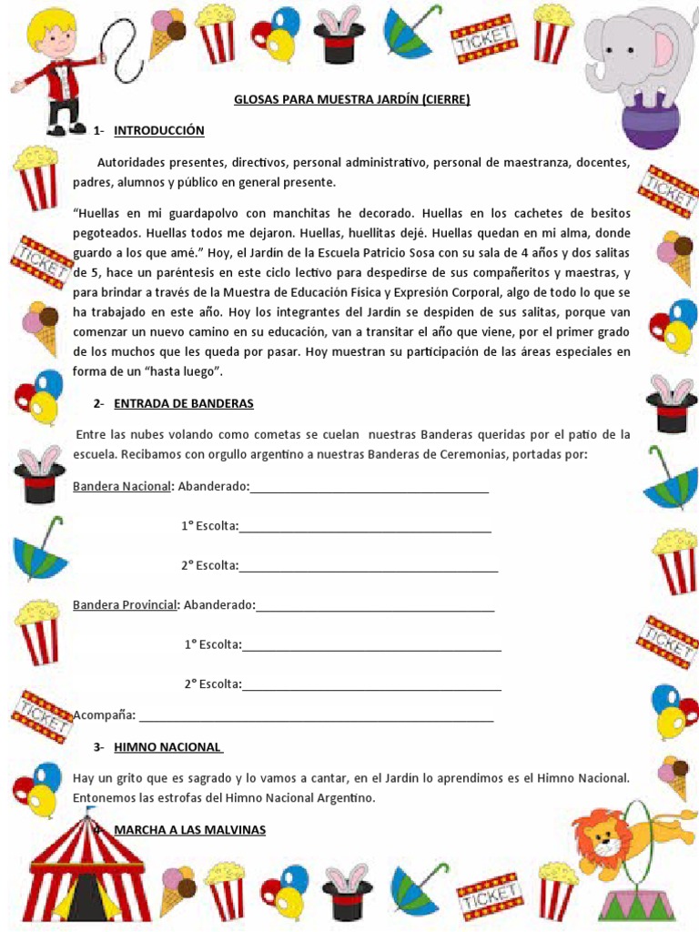 GLOSAS PARA MUESTRA JARDÍN | PDF | Circo | Entretenimiento GLOSAS PARA MUESTRA JARDÍN | PDF | Circo | Entretenimiento