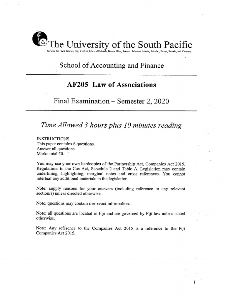 AF205 Exam S2 2020 | PDF