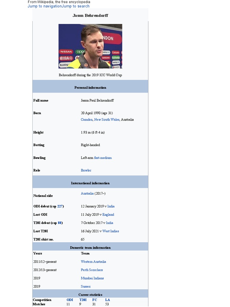 Jason Behrendorff: Personal Information Full Name Born | PDF | Ball And ...