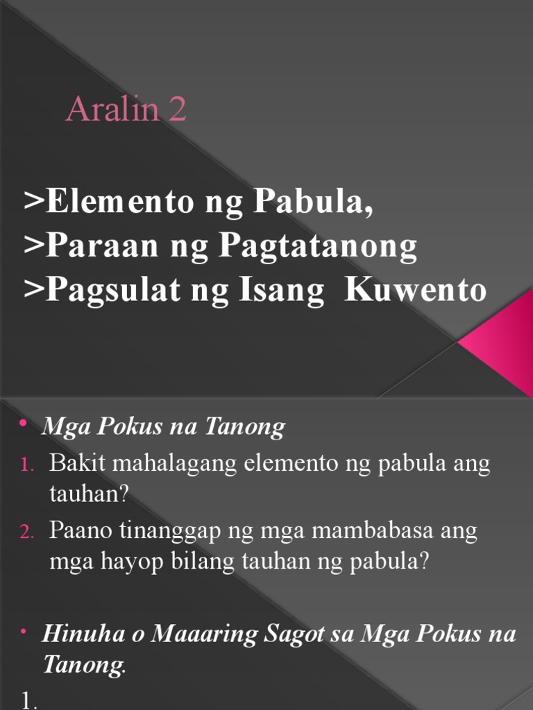 Aralin 2 Elemento NG Pabula | PDF