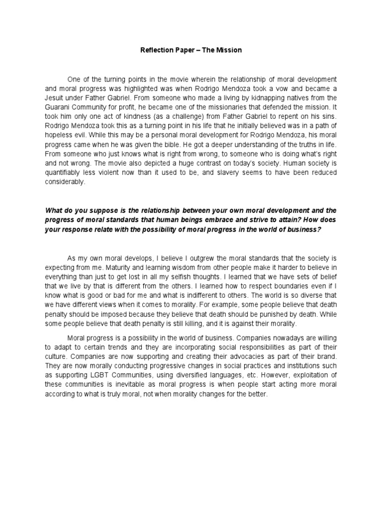 Reflection Paper - The Mission | PDF | Morality | Applied Ethics