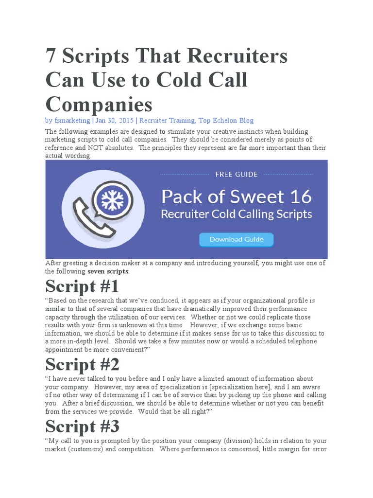 Script, Recruiters Can Use To Cold Call Companies | PDF | Economies ...