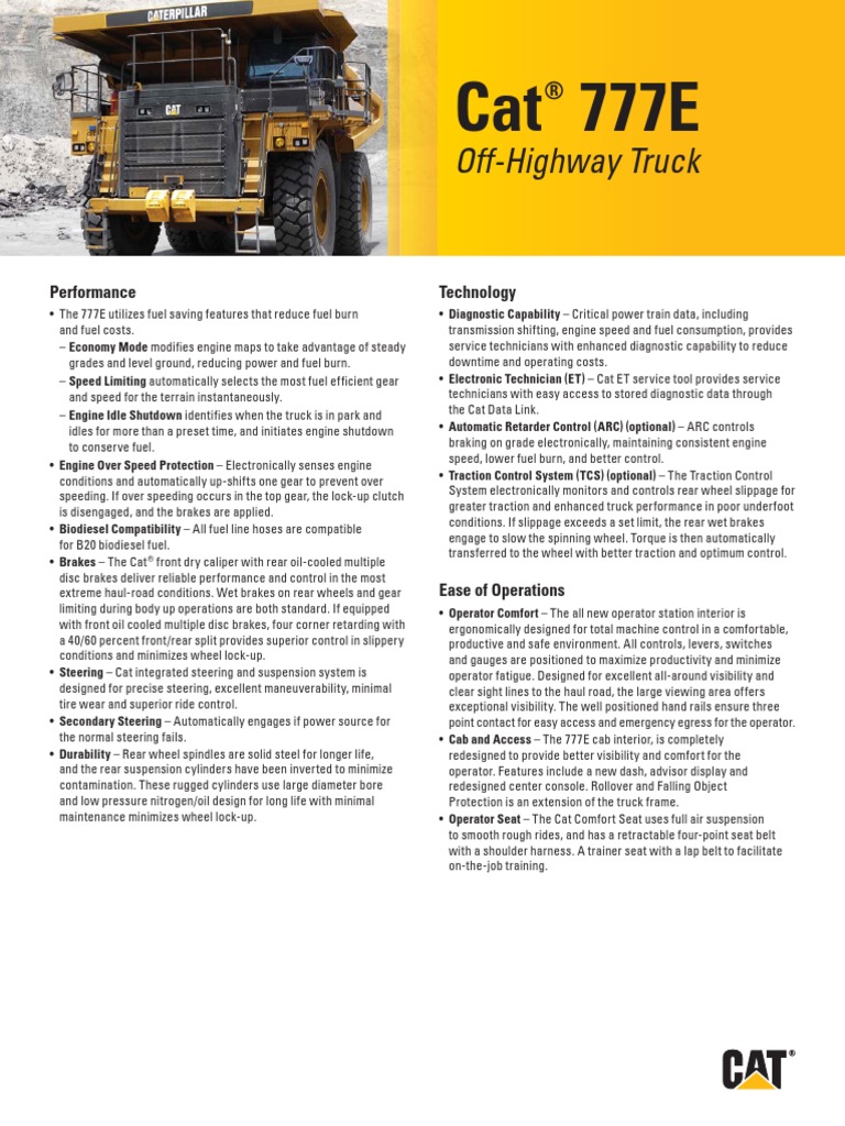 Cat 777E: Off-Highway Truck | PDF | Horsepower | Truck