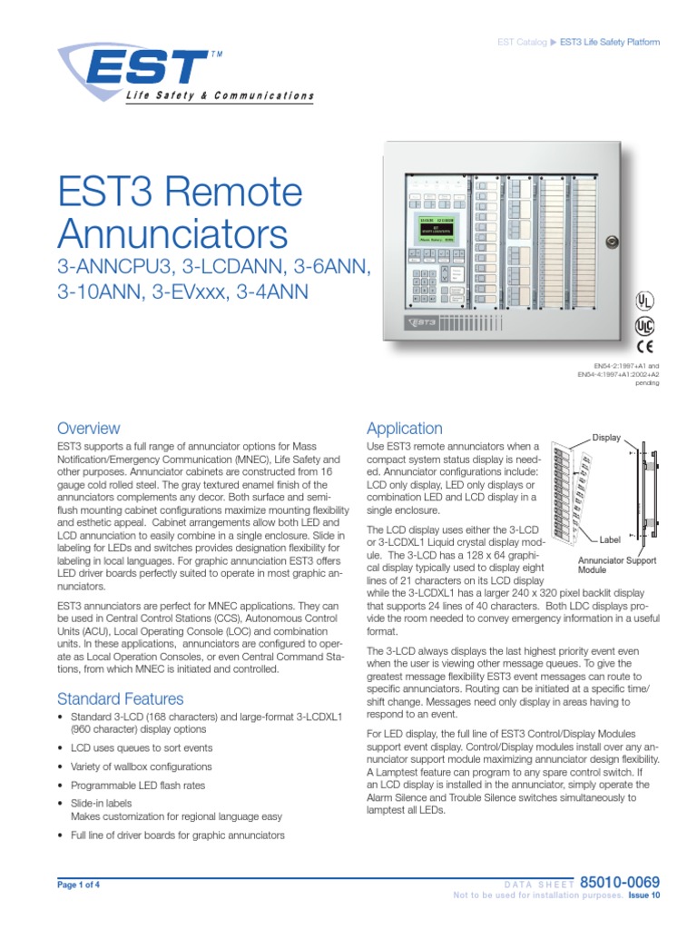 Est3 Remote Annunciators: 3-Anncpu3, 3-Lcdann, 3-6ann, 3-10ann, 3-Evxxx ...