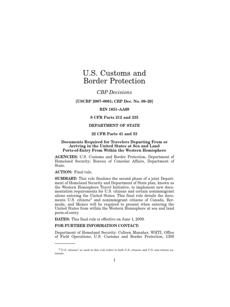 U.S. Customs and Border Protection CBP Decisions (USCBP 2007-0061 CBP D ...