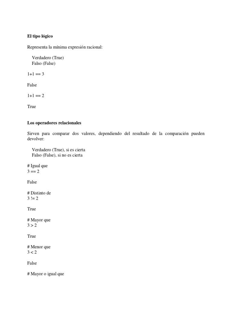 Análisis de los tipos lógicos, operadores y expresiones en Python | PDF | Lógica matemática ...