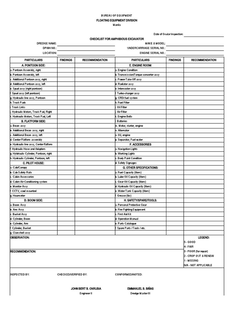 Inspection Checklist | PDF | Dredging | Manufactured Goods