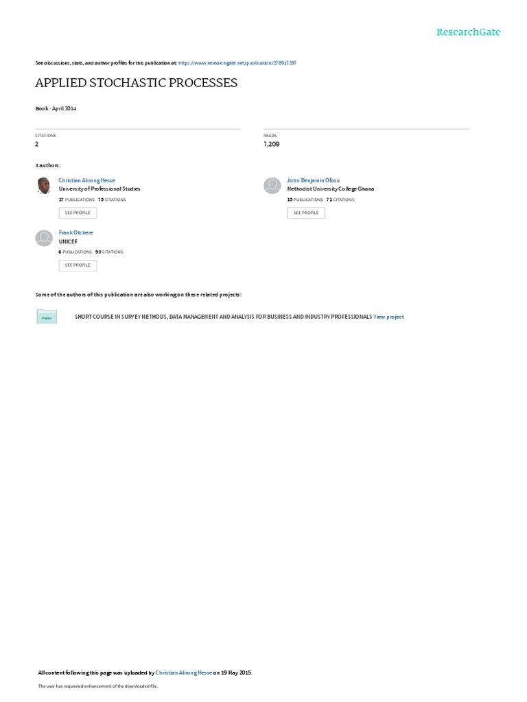 Applied Stochastic Processes | PDF | Markov Chain | Stochastic Process