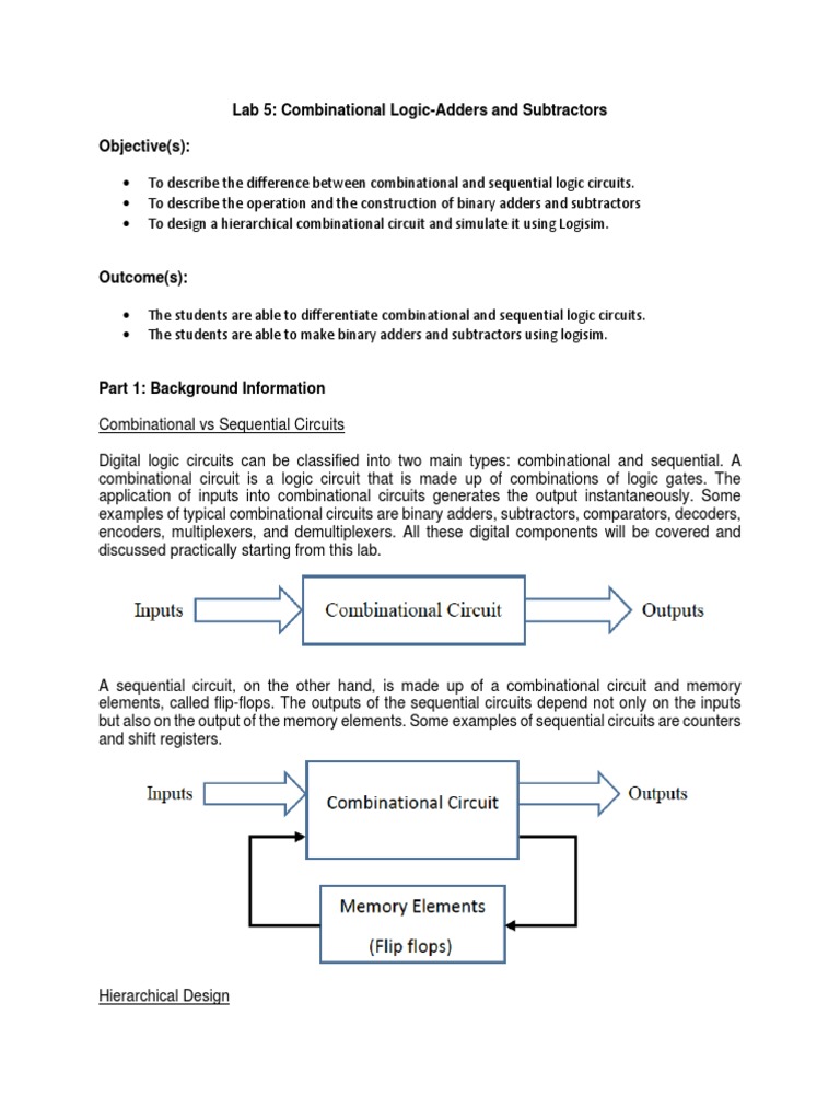 Lab 5 Combinational Logic Adders And Subtractors Pdf Electronic