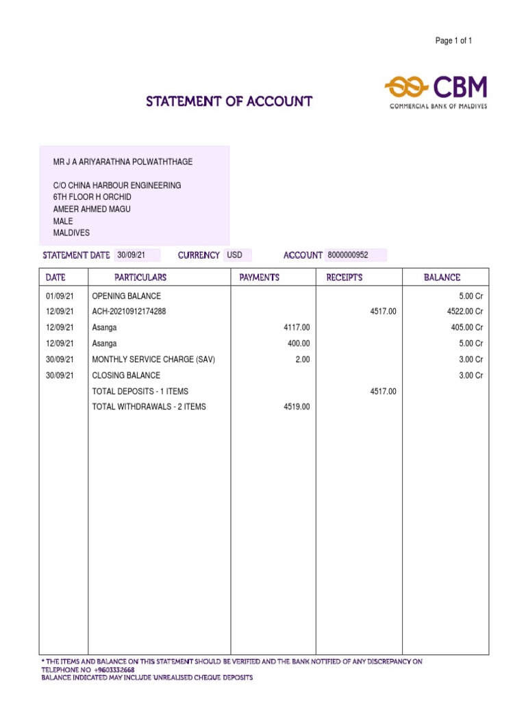 Savings 8000000952 Statements PDF | PDF