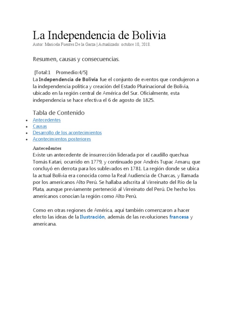 Independencia de Bolivia: Causas y Consecuencias | PDF | Militar